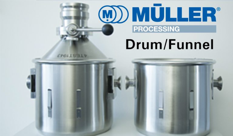 Stainless drums and funnels for additive processing operation | AIC | Muller